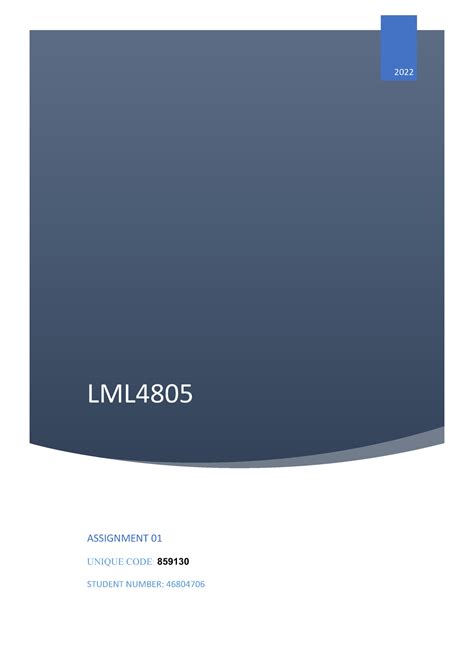 LML4805 01 Assignment 01 LML ASSIGNMENT UNIQUE CODE Babe NUMBER Question 1 The