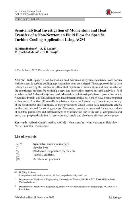 Pdf Semi Analytical Investigation Of Momentum And Heat Transfer Of A Non Newtonian Fluid Flow