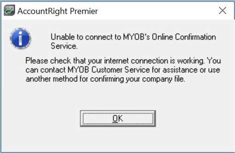 Unable To Connect To Myobs Online Confirmation Service Myob Community