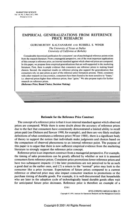 Pdf Empirical Generalizations From Reference Price Research