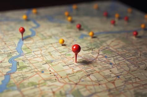 this image shows a highly detailed map with several pins strategically