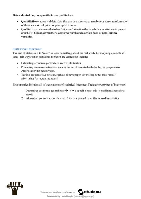 Revision Notes Introductory Econometrics Lecture 1 11 Pdf