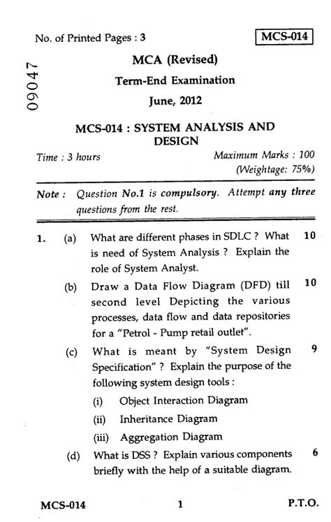 2012 Old Question Paper Of System Analysis And Design For Mca In Ignou