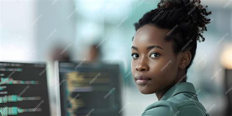 Passionate Afro Female Programmer Specializing In Software Development Concept Afrofemale