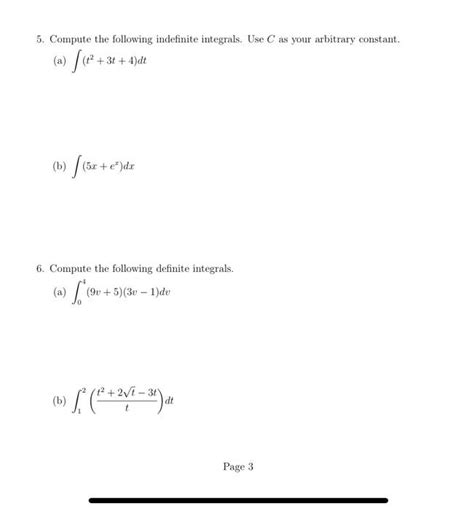 Solved 5 Compute The Following Indefinite Integrals Use C