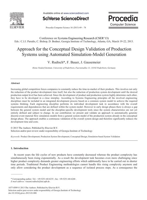 Pdf Approach For The Conceptual Design Validation Of Production Systems Using Automated