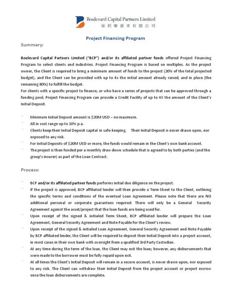 Bcp Deck Project Financing Program Pdf Project Finance Loans