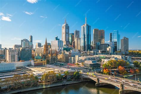Melbourne City Skyline In Australia With Blue Sky Premium Photo