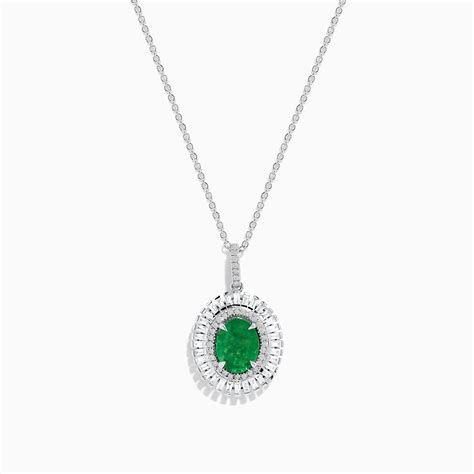 14k White Gold Emerald And Diamond Pendant