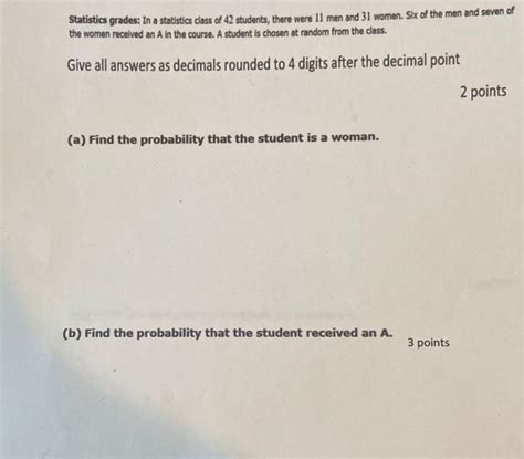 Solved Statistics Grades In A Statistics Class Of 42