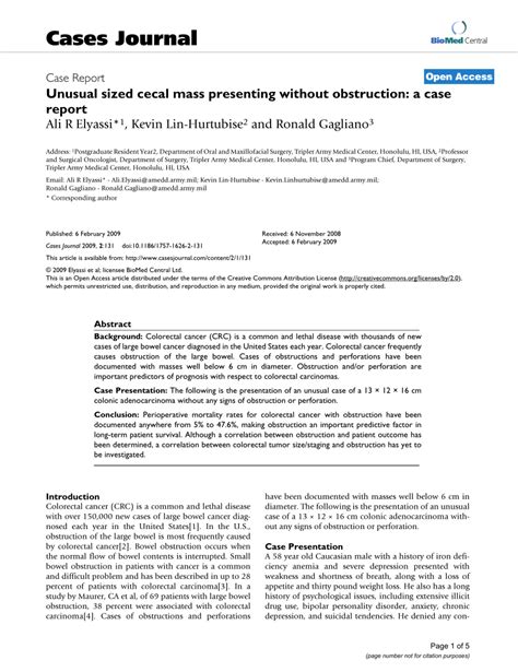 Pdf Unusual Sized Cecal Mass Presenting Without Obstruction A Case