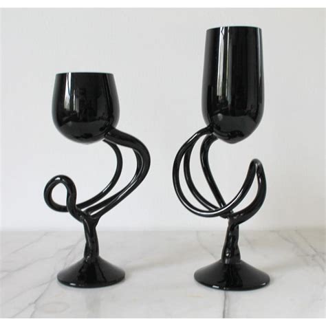 Vintage Hand Blown Black Art Glass Goblets S2 Chairish