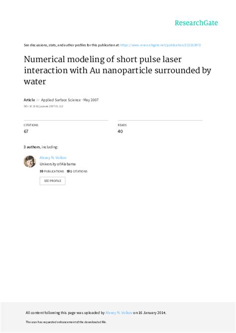 Pdf Numerical Modeling Of Short Pulse Laser Interaction With Au Nanoparticle Surrounded By Water