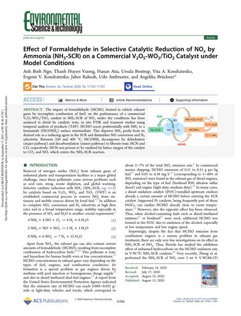 Pdf Effect Of Formaldehyde In Selective Catalytic Reduction Of No X By Ammonia Nh 3 Scr On