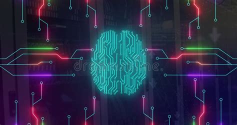 Image Of Circuit Board Pattern Brain Over Data Server Systems In Server