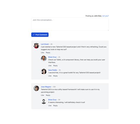 tailwind css comments sections tailkit