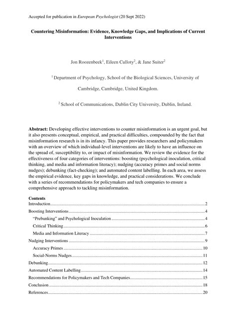 Pdf Countering Misinformation Evidence Knowledge Gaps And Implications Of Current Interventions