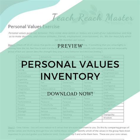 Personal Values Exercise Teach Reach Master Consulting Teach Reach