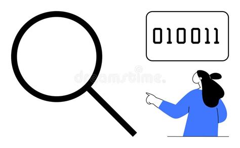 searching information with magnifying glass and binary code stock