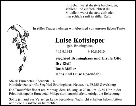 Traueranzeigen Von Luise Kottsieper Trauer In Nrw De