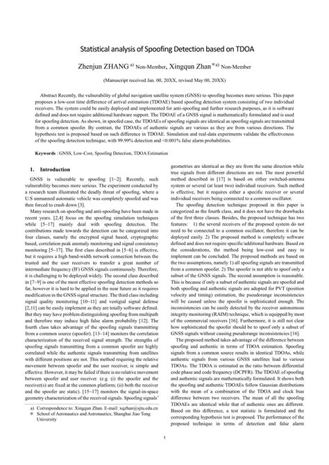 Pdf Statistical Analysis Of Spoofing Detection Based On Tdoa