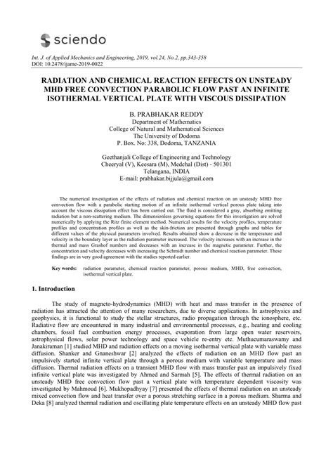 Pdf Radiation And Chemical Reaction Effects On Unsteady Mhd Free Convection Parabolic Flow