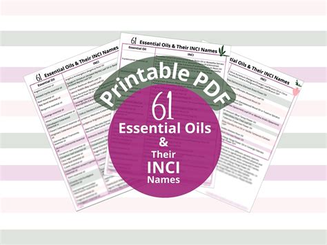 61 Essential Oils And Inci Names Chart Printable Pdf Etsy