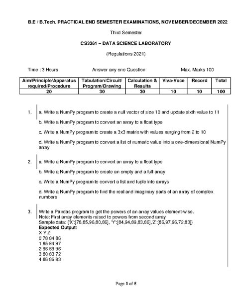 Cs3361 Set1 B B Practical End Semester Examinations November
