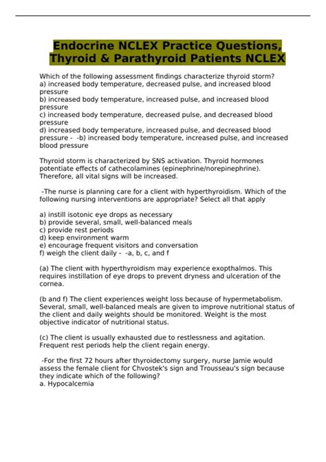 Endocrine Nclex Practice Questions Thyroid And Parathyroid Patients Nclex Nclex Stuvia Us