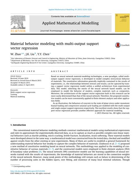 Pdf Material Behavior Modeling With Multi Output Support Vector