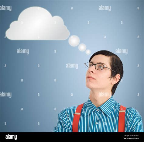 Nerd Geek Businessman Thinking Cloud Or Computing Stock Photo Alamy