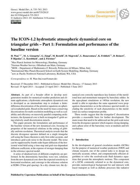 Pdf The Icon 12 Hydrostatic Atmospheric Dynamical Core On Triangular