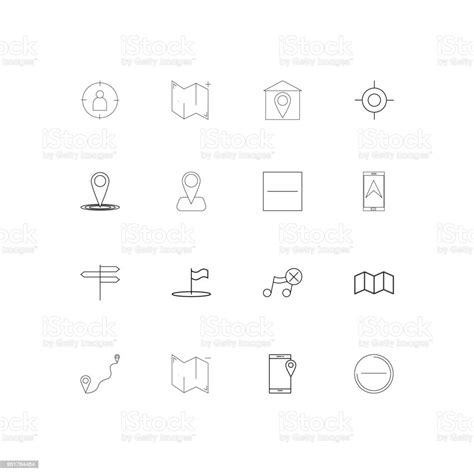 Peta Dan Navigasi Ikon Linear Sederhana Diatur Ikon Vektor Bergaris
