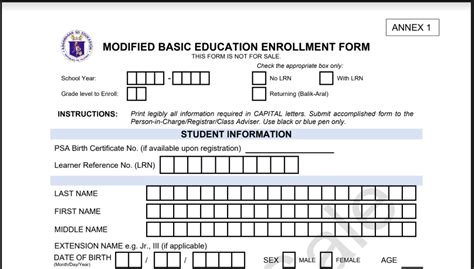 Modified Basic Education Enrollment Form Download Newstogov