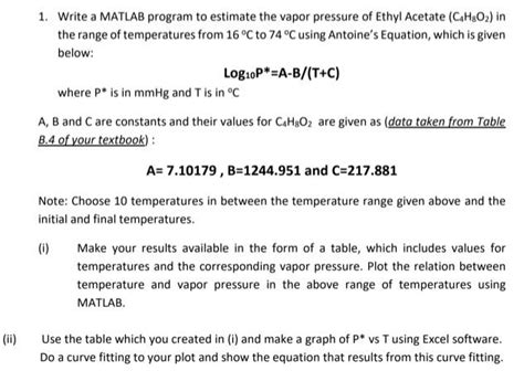 Solved Write A MATLAB Program To Estimate The Vapor Chegg