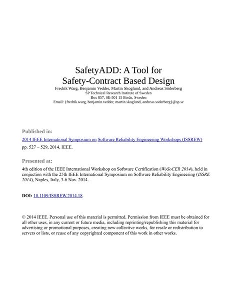 Pdf Safetyadd A Tool For Safety Contract Based Design