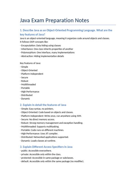 Java Exam Preparation Notes Part1 Pdf Class Computer Programming Java Virtual Machine