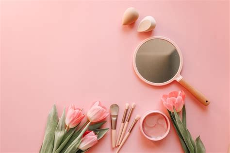 Premium Photo Cosmetic Set Top View Flat Lay On Pink Background