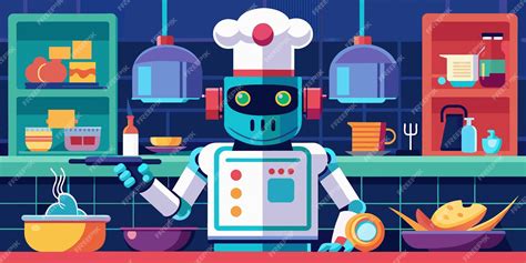 Premium Vector A Cartoon Of A Robot With A Chef Hat On