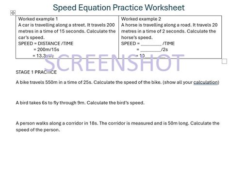 Gcse Speed Equation Practice Worksheet Teaching Resources