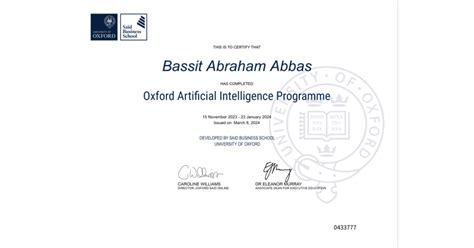 Thrilled To Share That I Have Completed The Oxford Artificial Intelligence Programme Bassit Abbas