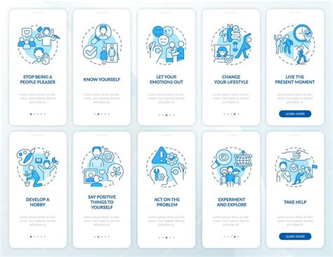 Premium Vector Improving Self Esteem Blue Onboarding Mobile App Screen Set
