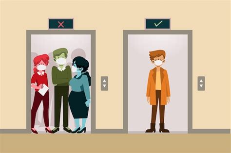 엘리베이터에서 사회적 거리두기 무료 벡터