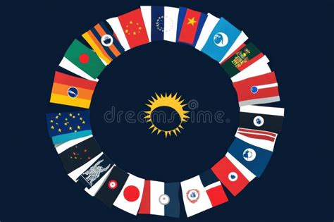 Round Display Of Various National Emblems And Flags Representing Unity