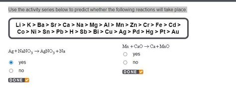 Use the activity series below to predict whether the following reactions will take place ...