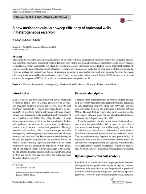 Pdf A New Method To Calculate Sweep Efficiency Of Horizontal Wells In Heterogeneous Reservoir