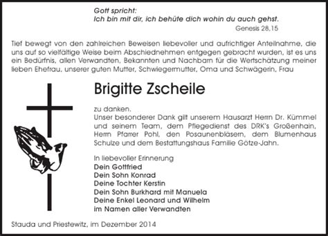 Traueranzeigen Von Brigitte Zscheile Trauer Anzeigende
