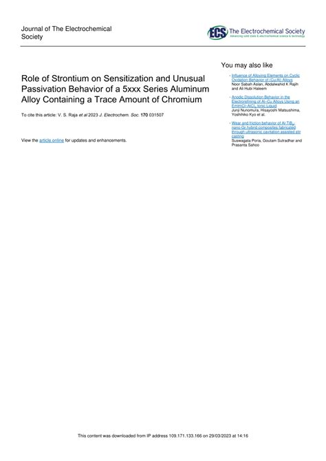 Pdf Role Of Strontium On Sensitization And Unusual Passivation Behavior Of A 5xxx Series