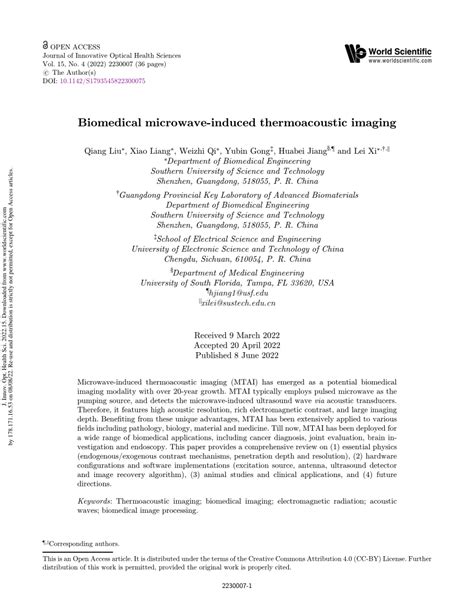 Pdf Biomedical Microwave Induced Thermoacoustic Imaging