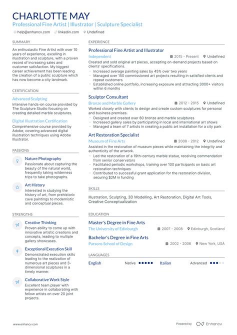 10 Fine Artist Resume Examples And Guide For 2026